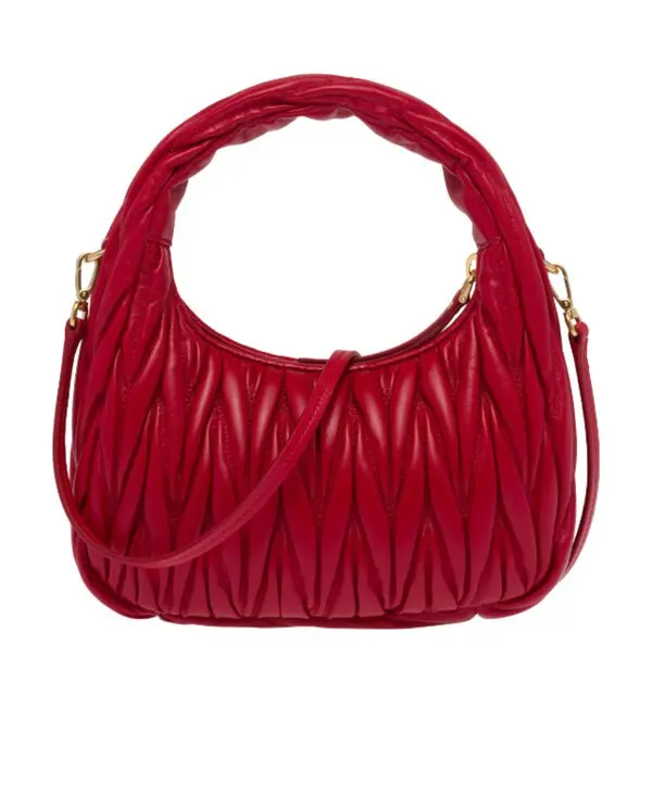 Miu Miu Wander Matelassé Logo Plaque Mini Hobo Bag - Red