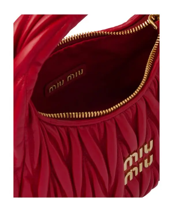 Miu Miu Wander Matelassé Logo Plaque Mini Hobo Bag - Red