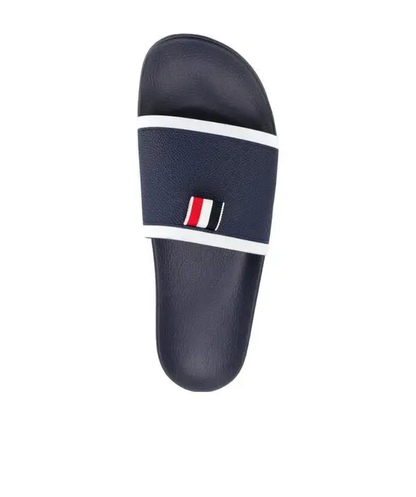 Thom Browne Stripe Tab Pool Slides - Navy Blue