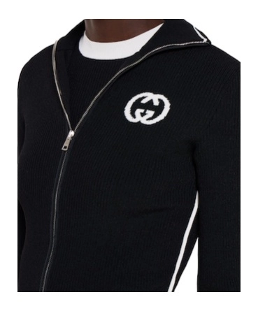 Gucci Ribbed Zip Jacket With Interlocking G Intarsia