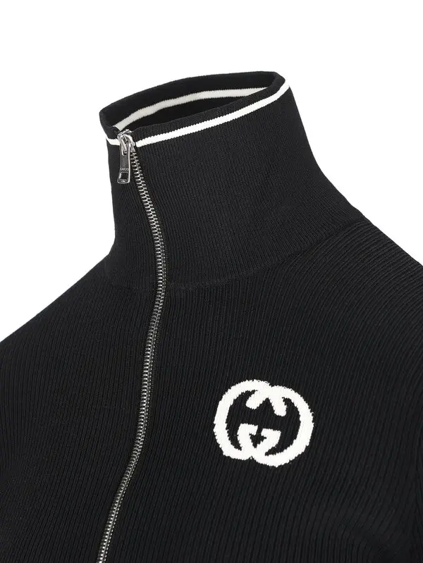 Gucci Ribbed Zip Jacket With Interlocking G Intarsia