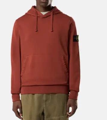 Stone Island Logo Patch Drawstring Hoodie - Brick Red