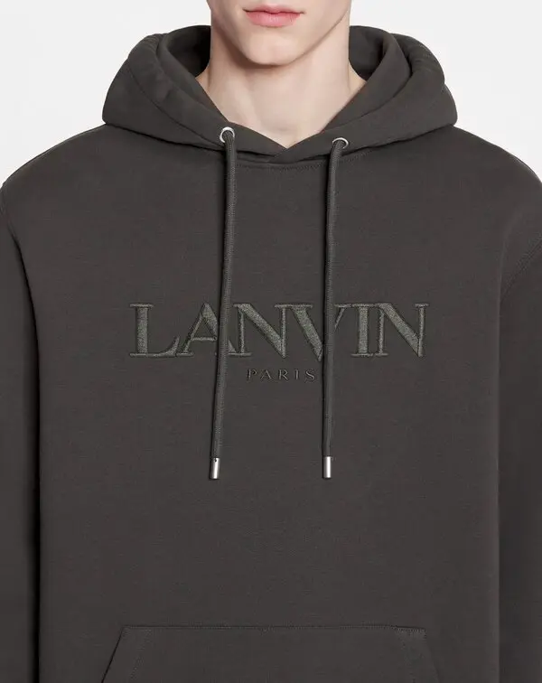 LANVIN Logo-embroidered Drawstring Hoodie - Black