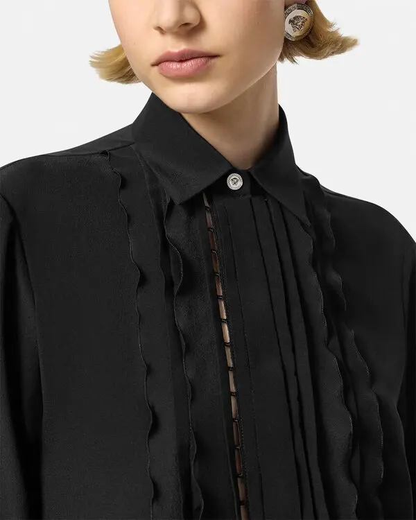 Versace Ruffled Medusa Button Long-sleeve Shirt