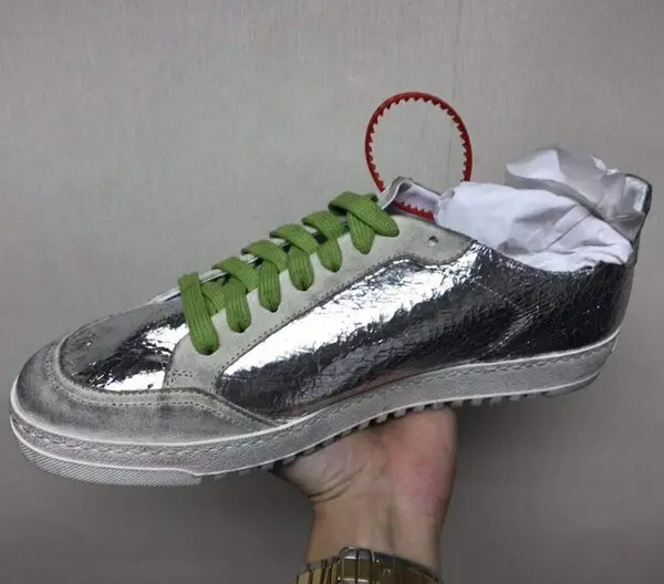 Off-White Arrow 2.0" Metallic Low Top Sneakers - White