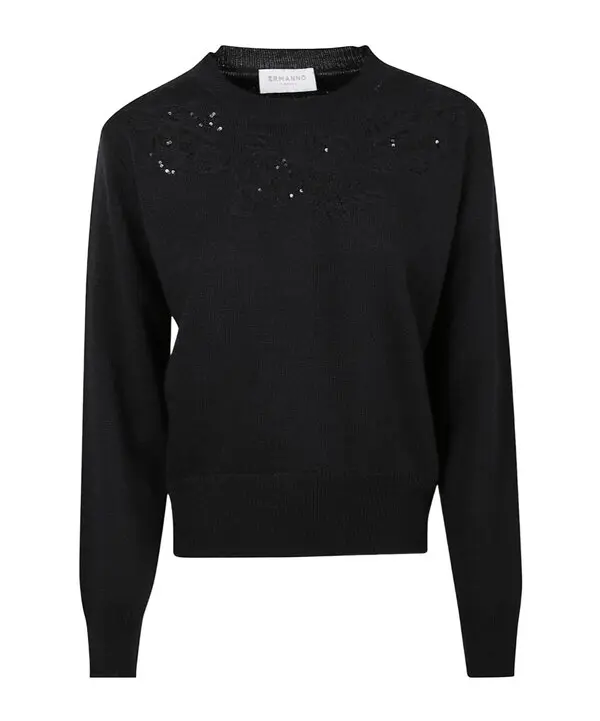 ERMANNO FIRENZE Sequin Embroidered Crew Neck Sweater