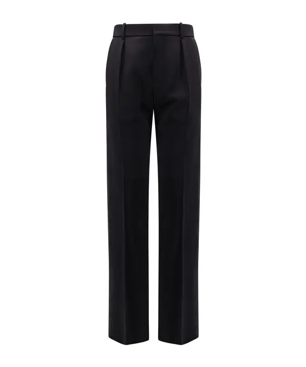 Saint Laurent Pleat Detailed Straight Leg Trousers - Black