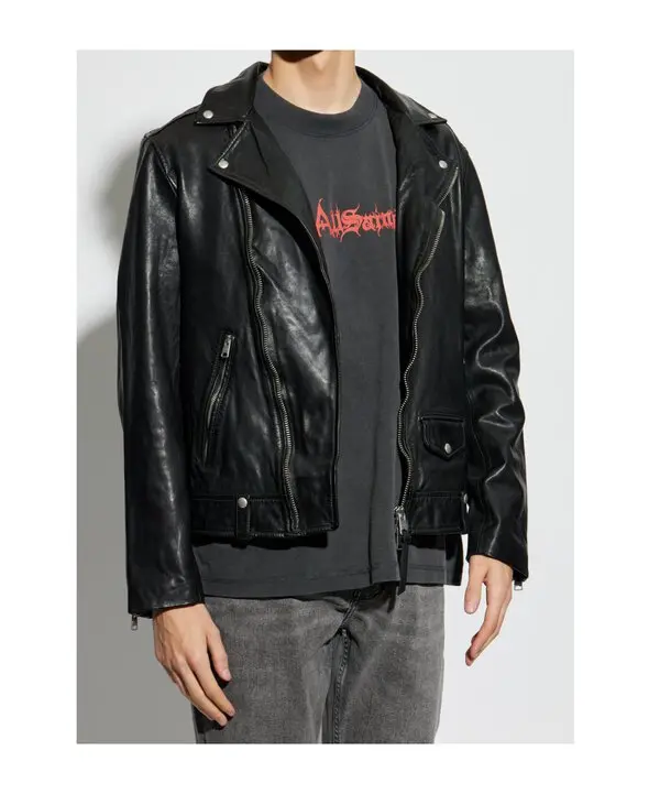 ALLSAINTS Classic Leather Biker Jacket With Metal Snaps