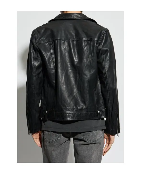 ALLSAINTS Classic Leather Biker Jacket With Metal Snaps