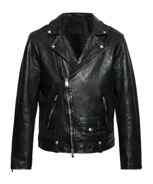 ALLSAINTS Classic Leather Biker Jacket With Metal Snaps - Black