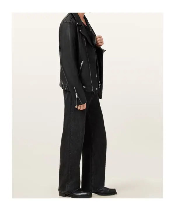 ALLSAINTS Classic Leather Biker Jacket With Metal Snaps
