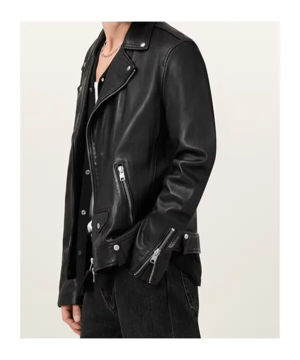 ALLSAINTS Classic Leather Biker Jacket With Metal Snaps