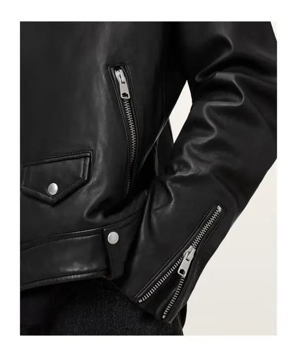 ALLSAINTS Classic Leather Biker Jacket With Metal Snaps