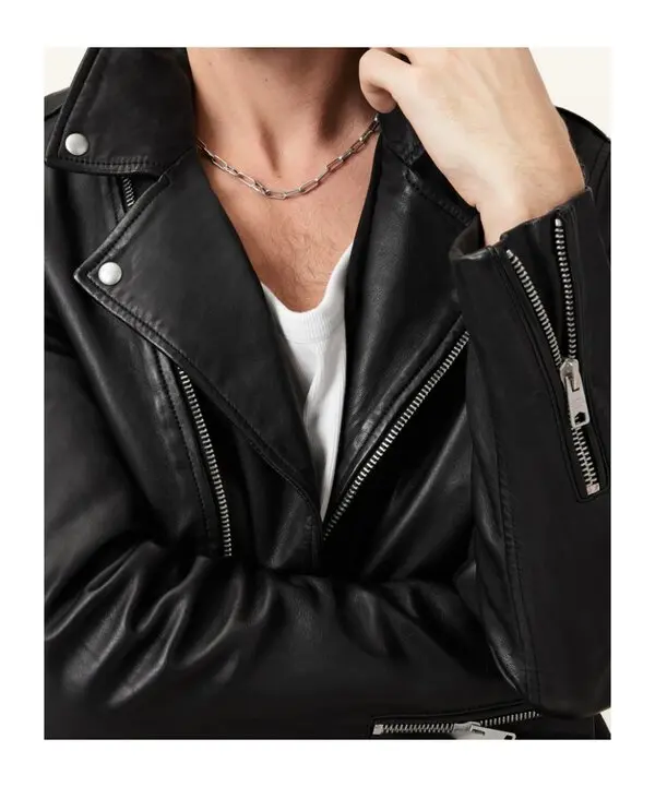 ALLSAINTS Classic Leather Biker Jacket With Metal Snaps