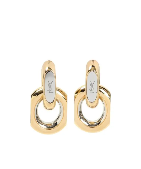 Saint Laurent Logo Engraved Earrings - Yellow