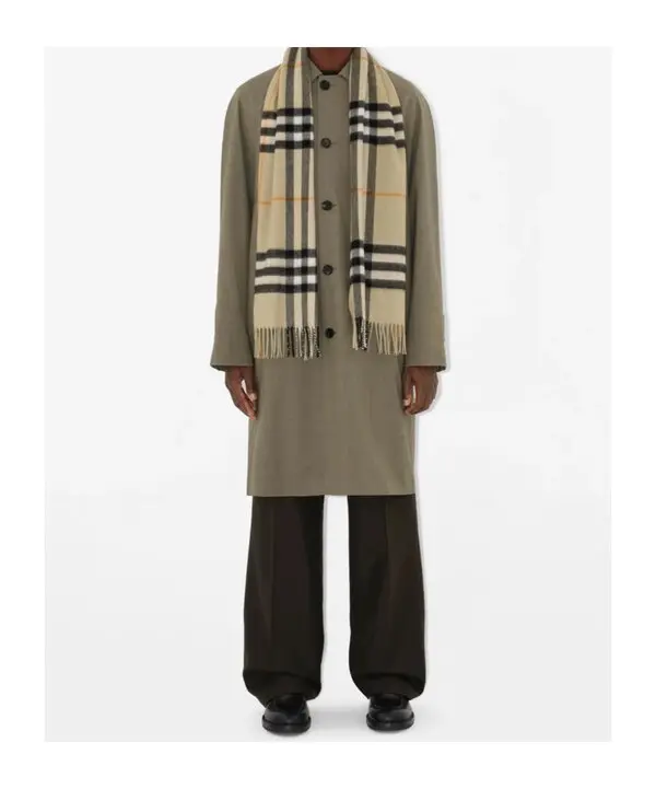 Burberry Checked Fringed-edge Scarf - Light Sage