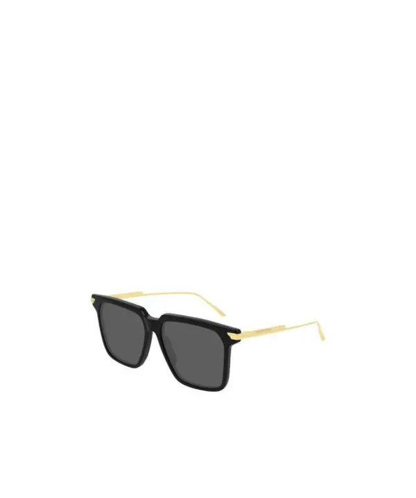 Bottega Veneta Square Frame Sunglasses With Gold Tone Accents - Gray