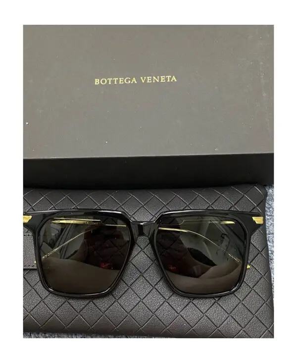 Bottega Veneta Square Frame Sunglasses With Gold Tone Accents