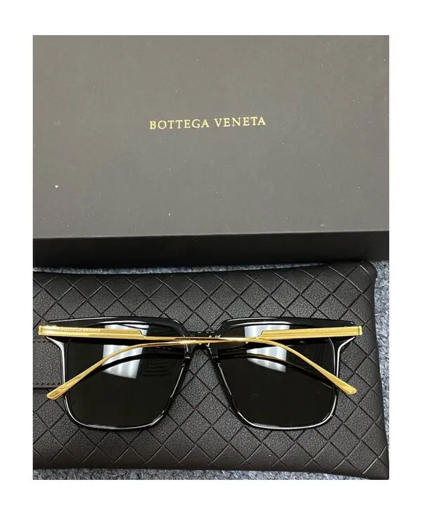 Bottega Veneta Square Frame Sunglasses With Gold Tone Accents