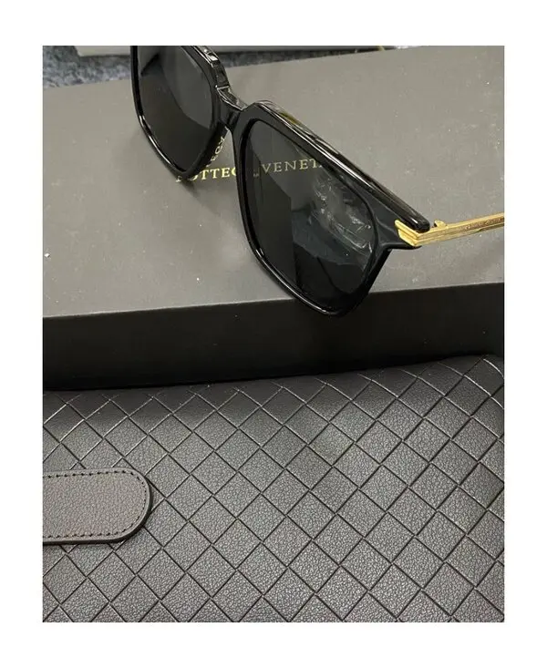 Bottega Veneta Square Frame Sunglasses With Gold Tone Accents