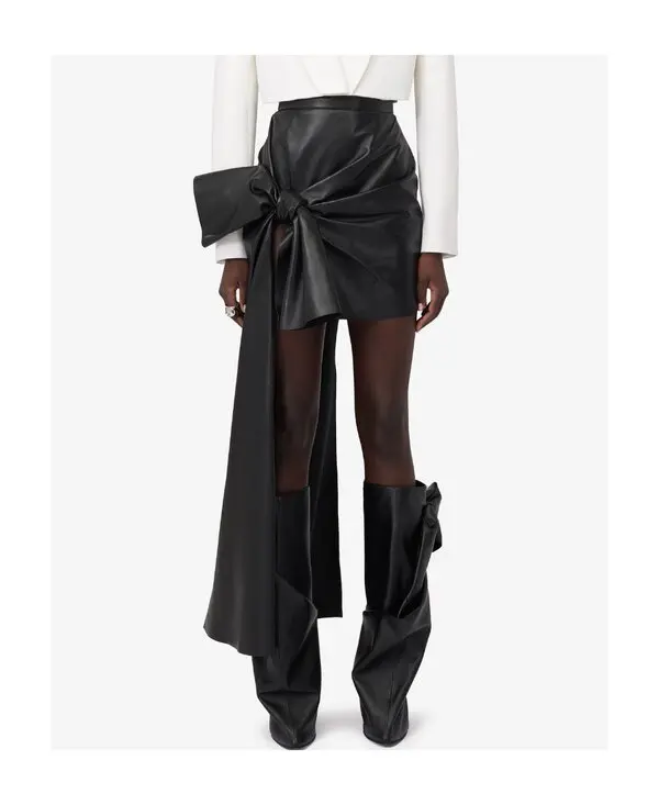Alexander McQueen Knotted Drape Leather Mini Skirt