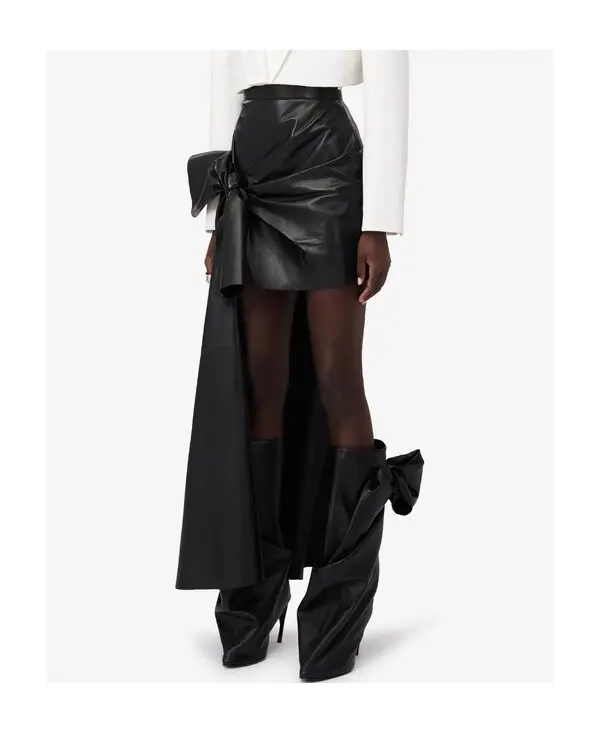 Alexander McQueen Knotted Drape Leather Mini Skirt