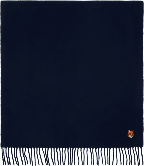 Maison Kitsuné Maison Kitsun Fox Head Scarf - Navy Blue