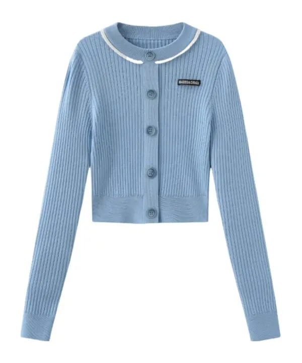 Marissa Chiara Long-sleeved Knitted Cardigan With Crew Neckline - Blue