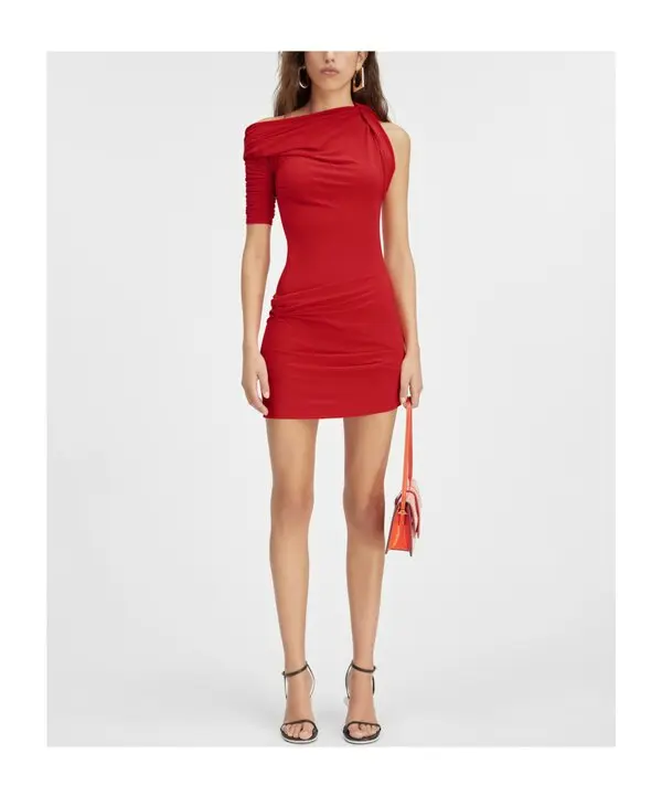 La Mini Robe Drapado Asymmetrical Knit Dress - Red