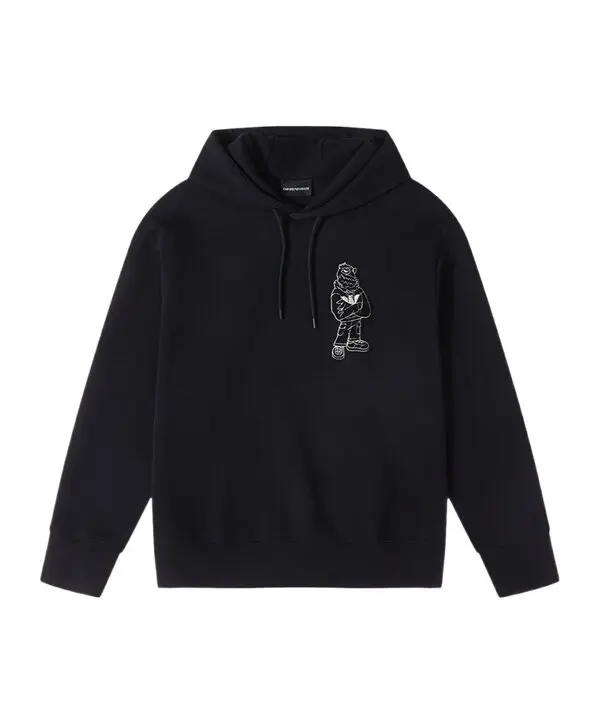 Emporio Armani Patch-detail Drawstring Hoodie - Black