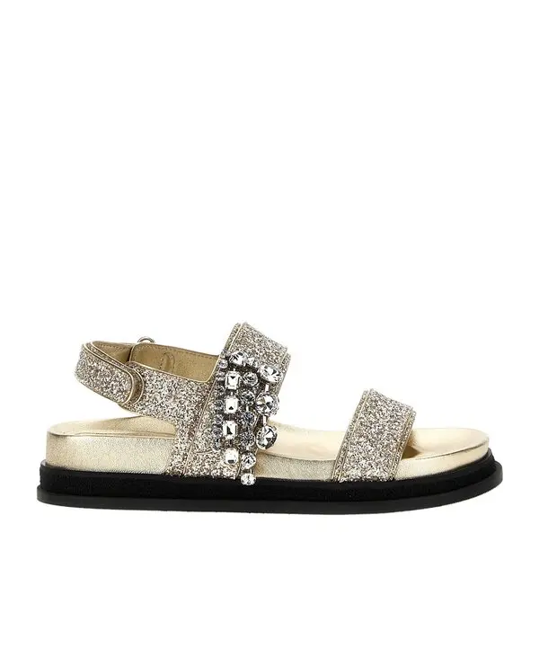 JIMMY CHOO Verity Flat Sandals With Rhinestone Embellishments - Gold