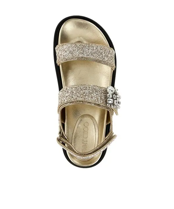 JIMMY CHOO Verity Flat Sandals With Rhinestone Embellishments - Gold