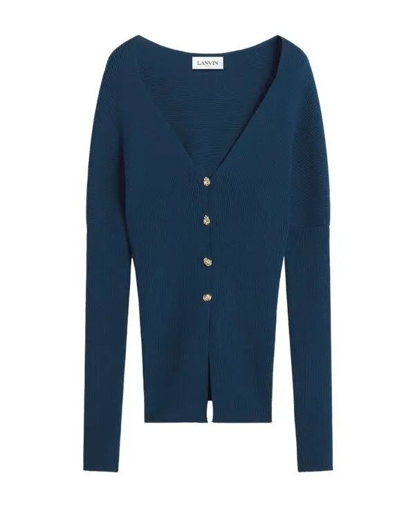 LANVIN V-neck Buttoned Long-sleeve Cardigan - Blue