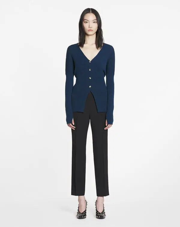 LANVIN V-neck Buttoned Long-sleeve Cardigan - Blue