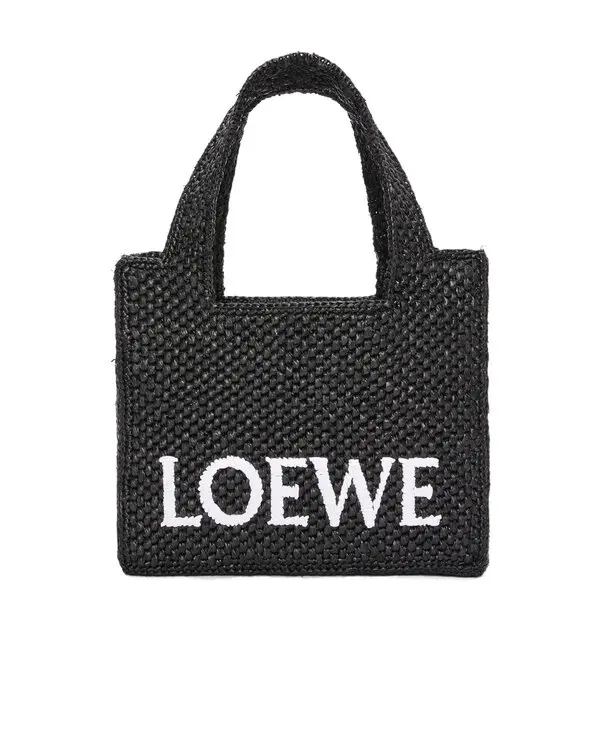 Loewe Mini Font Tote In Raffia - Black