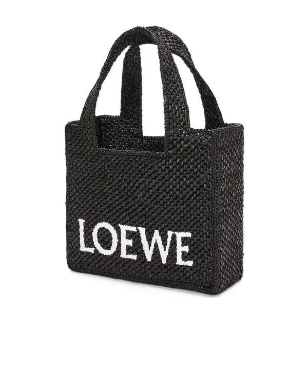 Loewe Mini Font Tote In Raffia - Black