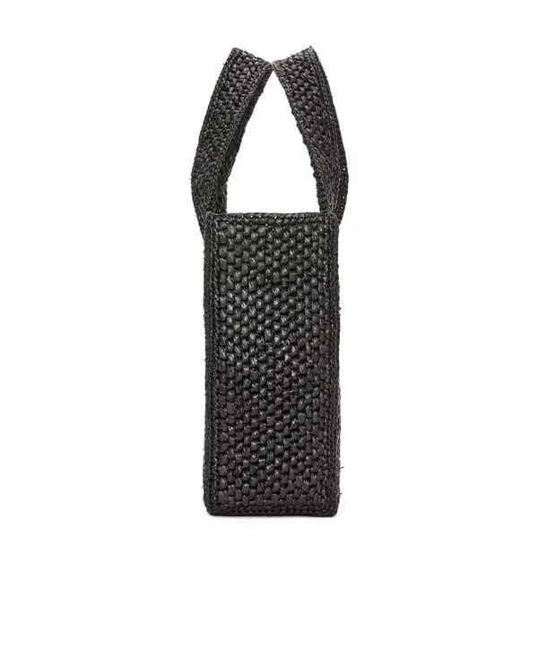 Loewe Mini Font Tote In Raffia - Black