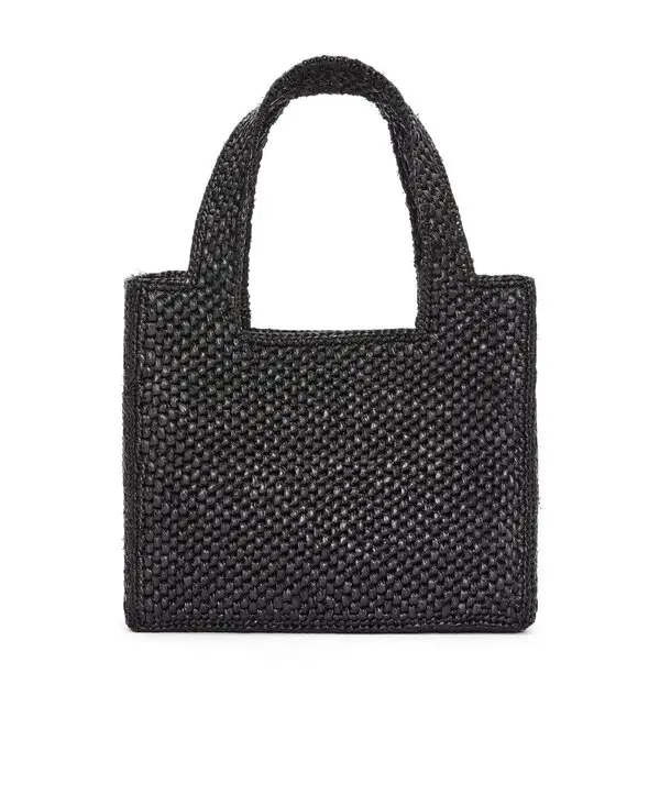 Loewe Mini Font Tote In Raffia - Black