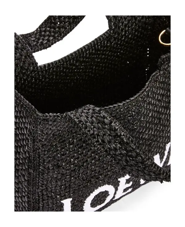 Loewe Mini Font Tote In Raffia - Black