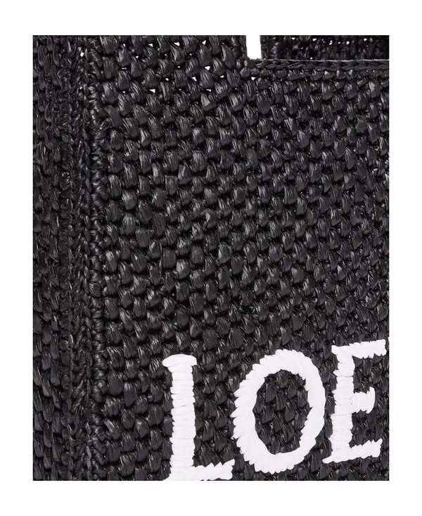 Loewe Mini Font Tote In Raffia - Black