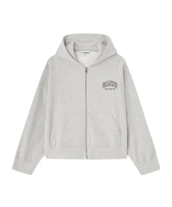GANNI Essential Zip Hoodie - White