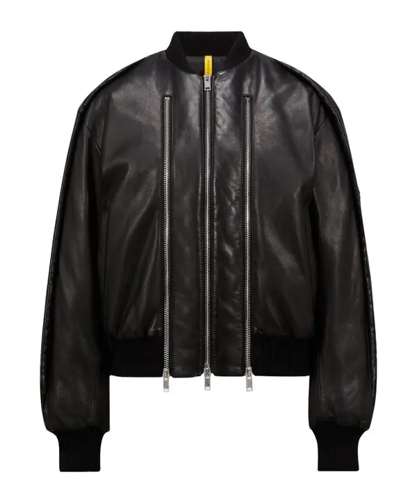 Moncler Leather Bomber Jacket - Black