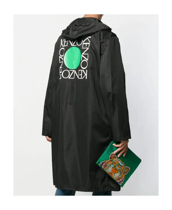 Kenzo Logo Printed Long Overcoat