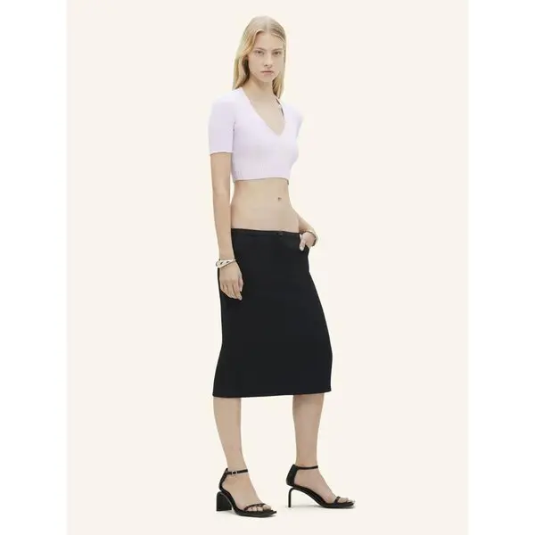 COURREGES Rib Knit V-neck Short-sleeve Sweater