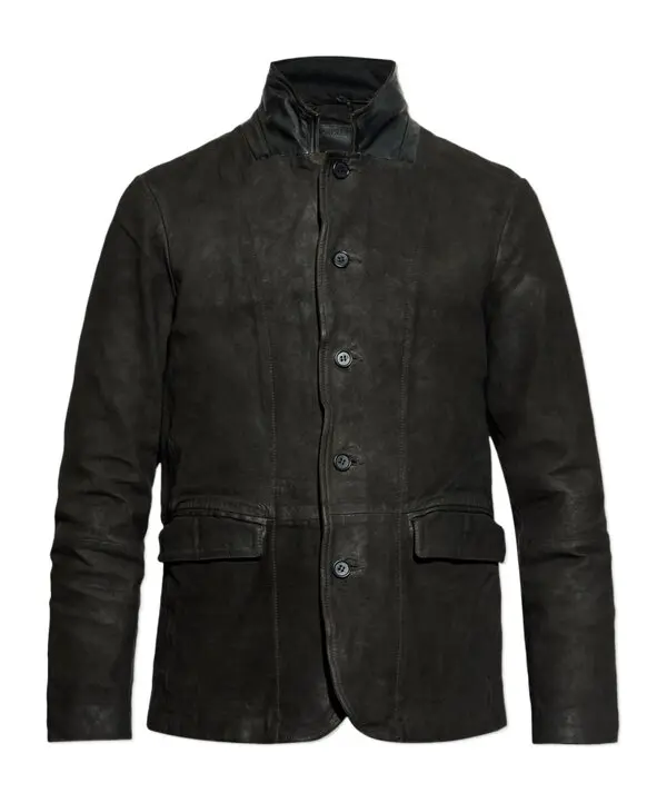 ALLSAINTS Classic Tailored Leather Jacket With Patch Pockets And Leather Elbow Patches