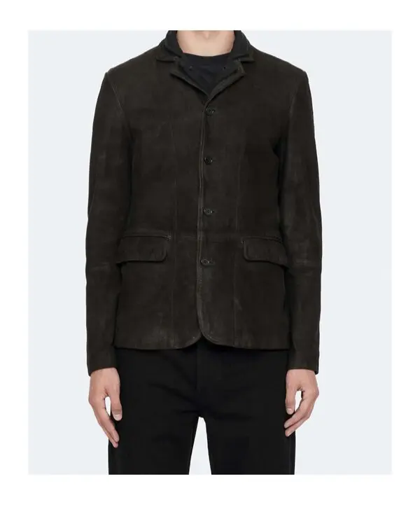 ALLSAINTS Classic Tailored Leather Jacket With Patch Pockets And Leather Elbow Patches