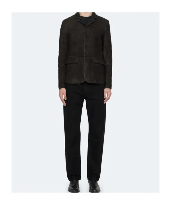 ALLSAINTS Classic Tailored Leather Jacket With Patch Pockets And Leather Elbow Patches
