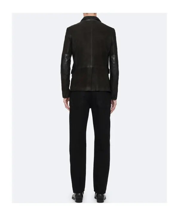 ALLSAINTS Classic Tailored Leather Jacket With Patch Pockets And Leather Elbow Patches