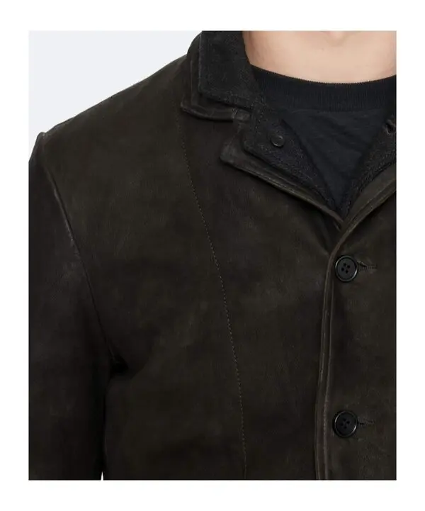 ALLSAINTS Classic Tailored Leather Jacket With Patch Pockets And Leather Elbow Patches
