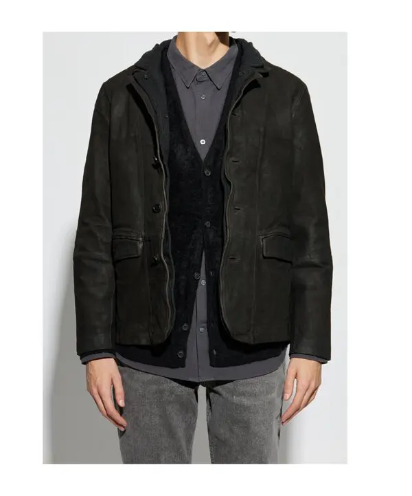 ALLSAINTS Classic Tailored Leather Jacket With Patch Pockets And Leather Elbow Patches - Black